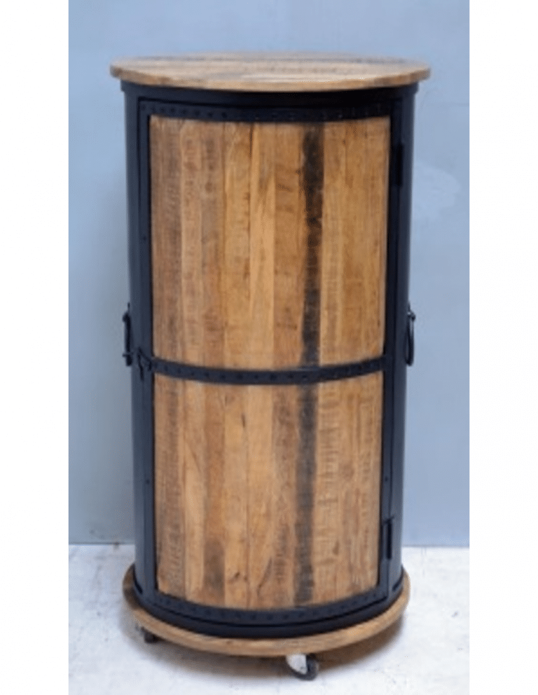 Ronde wijnkast / drankkast op wielen, zwart. - LeukeMeubels.nl