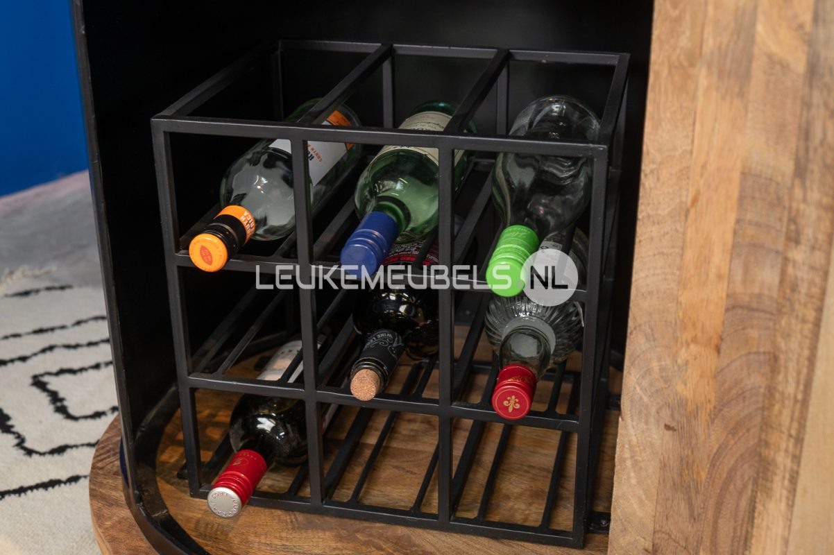 XL wijnkast / drankkast op wielen, zwart staal - LeukeMeubels.nl